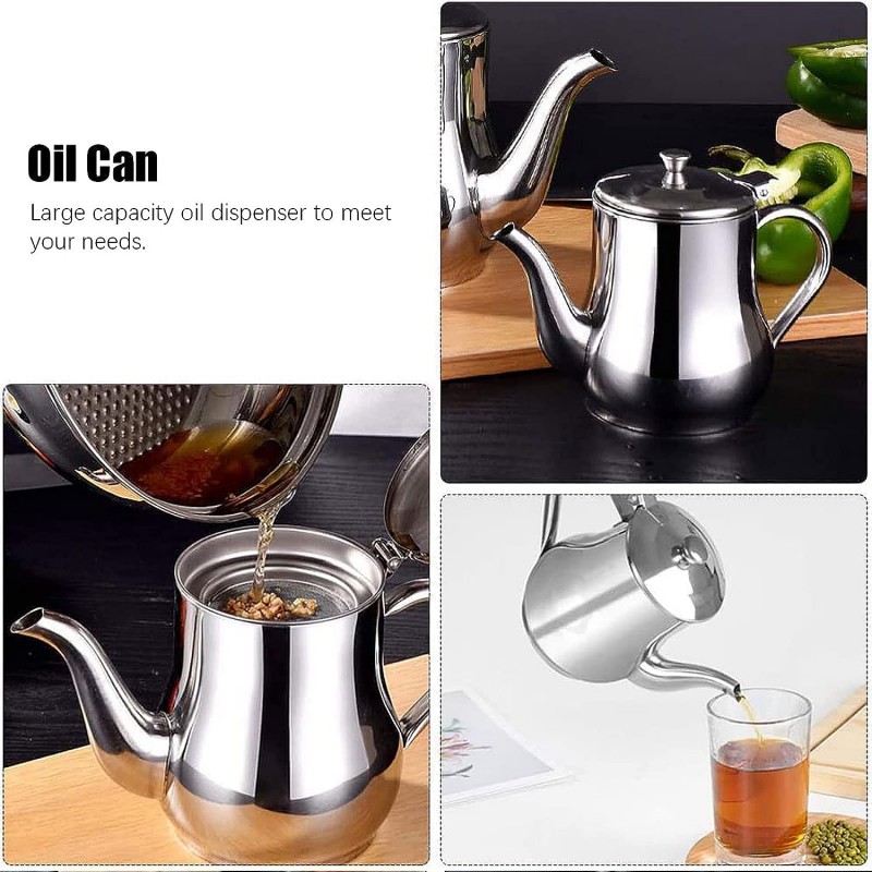 Stainless Steel Oil Cooking Grease Container with Fine Mesh Strainer ...