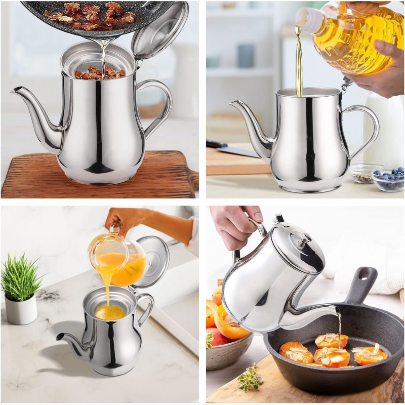 Stainless Steel Oil Cooking Grease Container with Fine Mesh Strainer ...