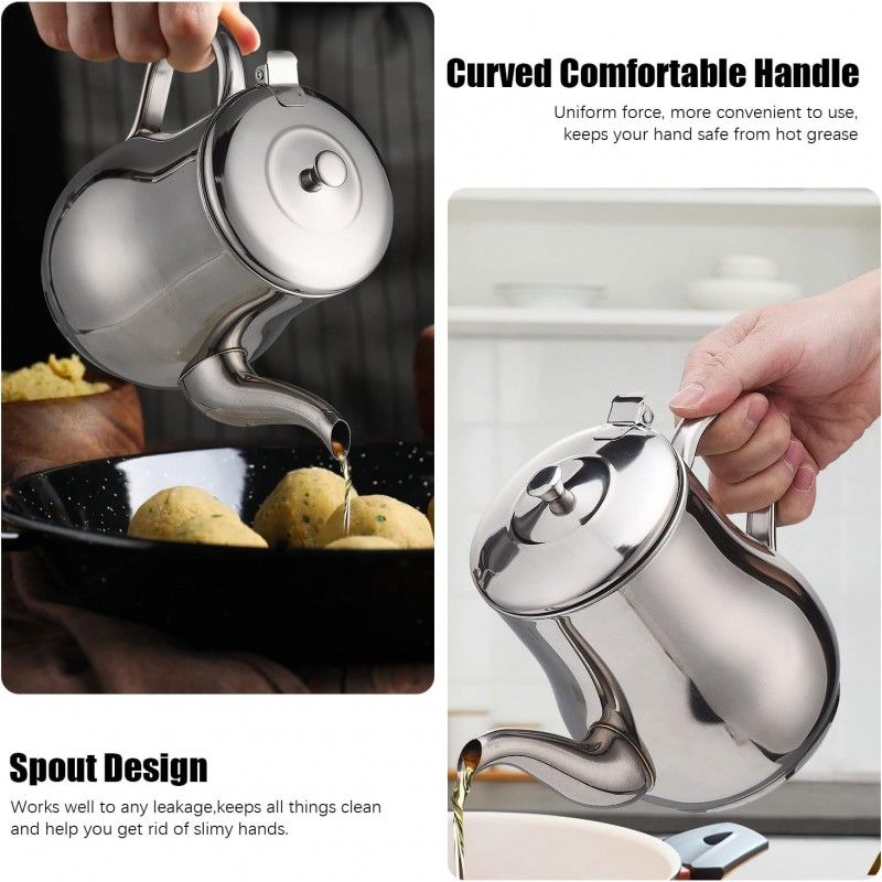 Stainless Steel Oil Cooking Grease Container with Fine Mesh Strainer ...