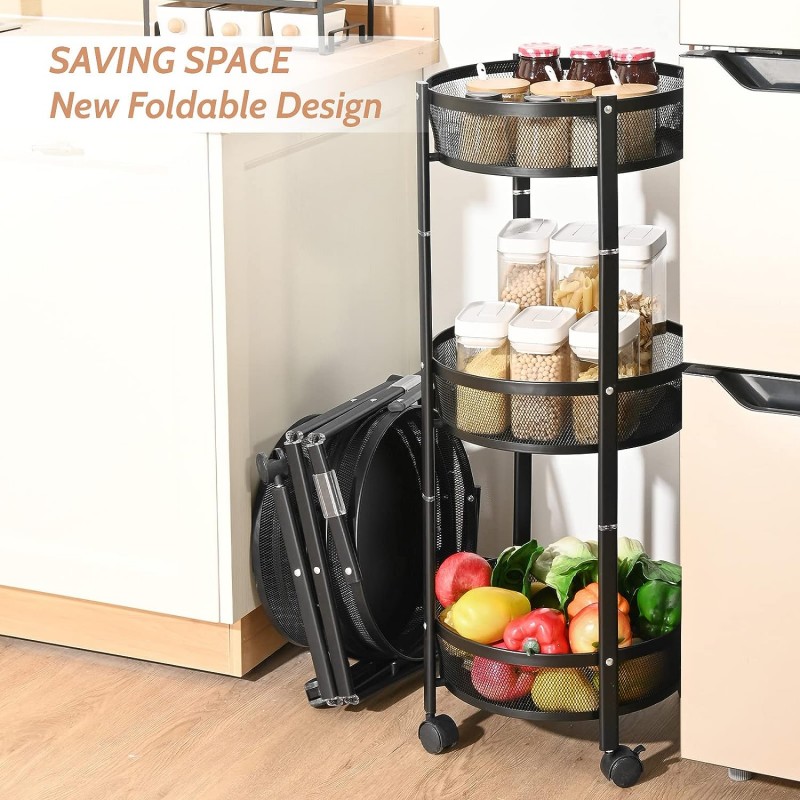 3 Layer Foldable Kitchen Trolley Collapsible Vegetable Fruit Rack