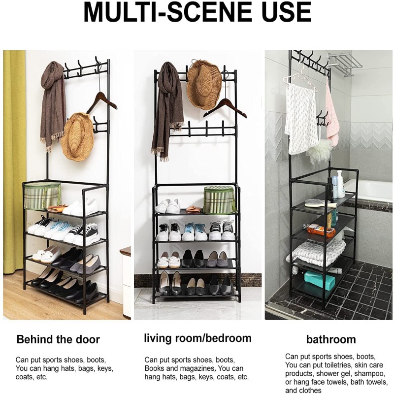 Multifunctional 4 Layers Shoe & Coat Rack - Metal Storage Rack - NY-Store