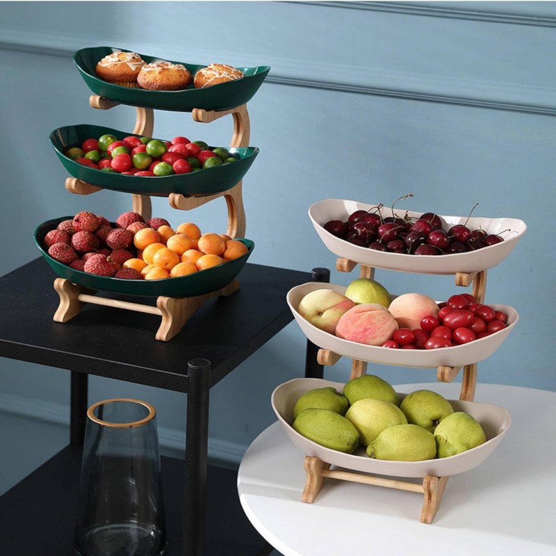 3 Tiers Fruit Plates With Wooden Stand - Fruit Plate for Kitchen - NY-Store