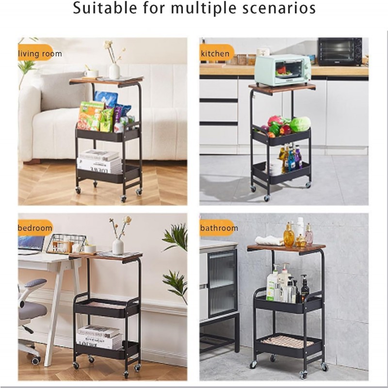 Multi-Layer Kitchen Living Room Storage Shelf Trolley with Table Board ...