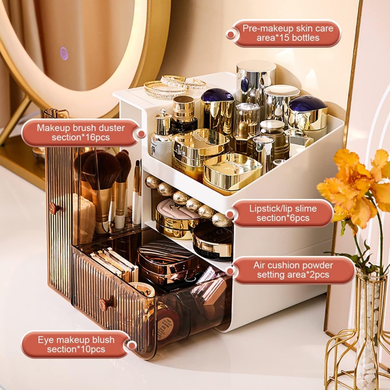 Large Makeup Organiser Desktop Drawers for Vanity - Cosmetic Desk ...