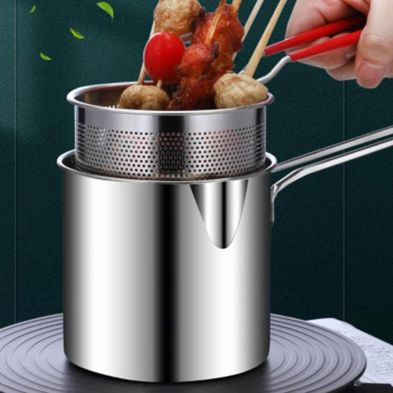 Stainless Steel Deep Frying Pot with Strainer - NY-Store
