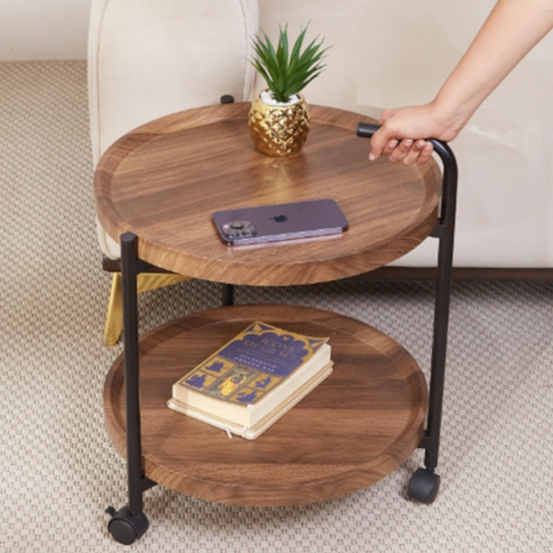 Wooden Round 2-Tier Serving Trolley - NY-Store
