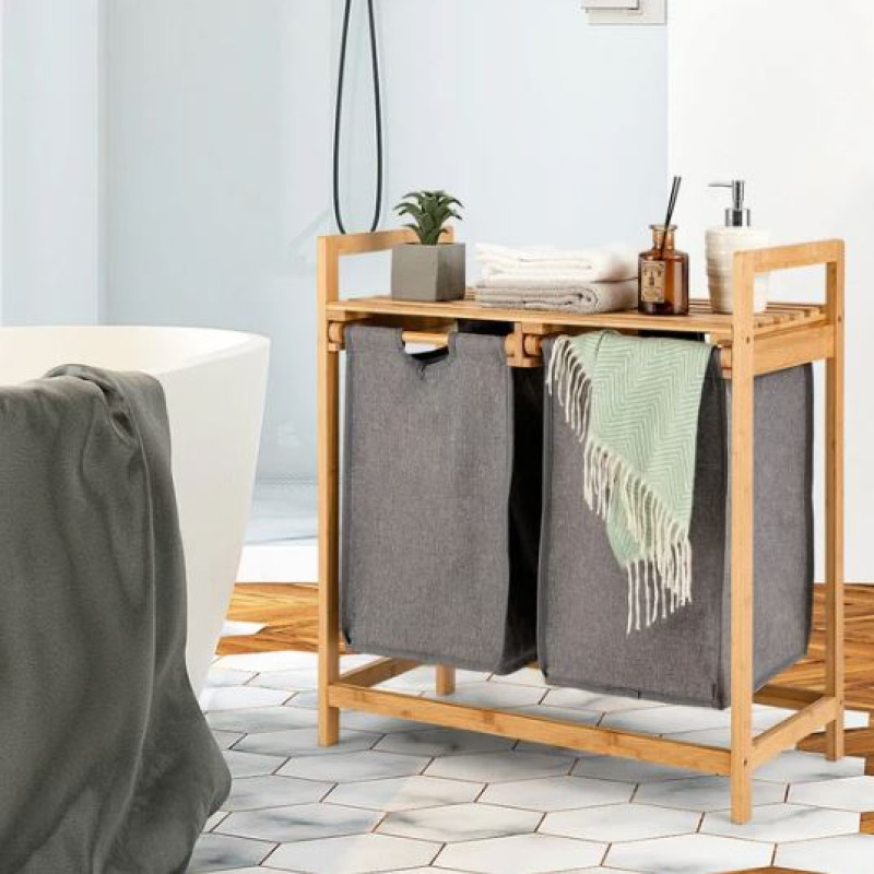 Bamboo Laundry Hamper With Dual Compartments - NY-Store