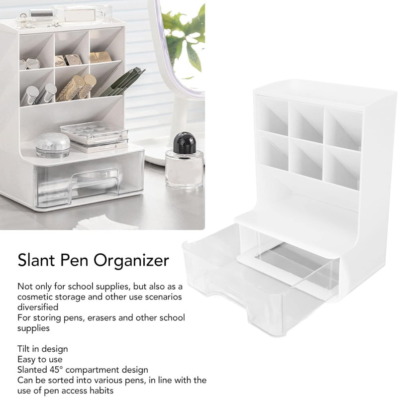 Desk Pencil Pen Holder - Slant Pen Organizer with Drawer - NY-Store
