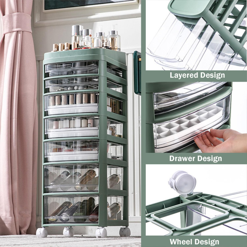 Cosmetic Organizer Cart with Handle and Lockable Wheels - Acrylic ...