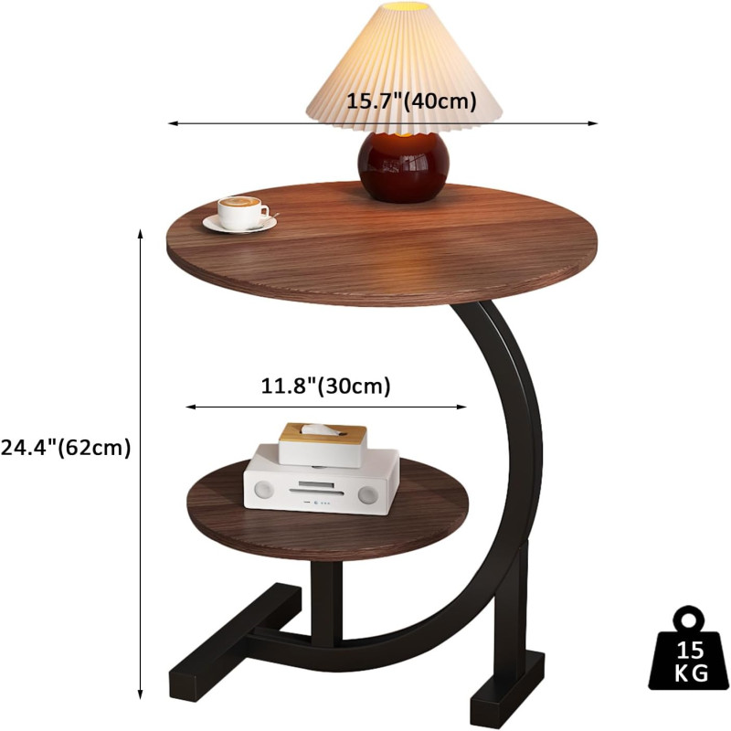 2 Tier Round Sofa Table for Living Room - Bedside Table for Bedroom ...