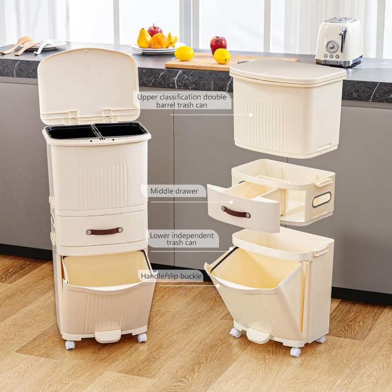 Double-Layer Vertical Trash Bin with Removable Inner Bucket Drawer ...
