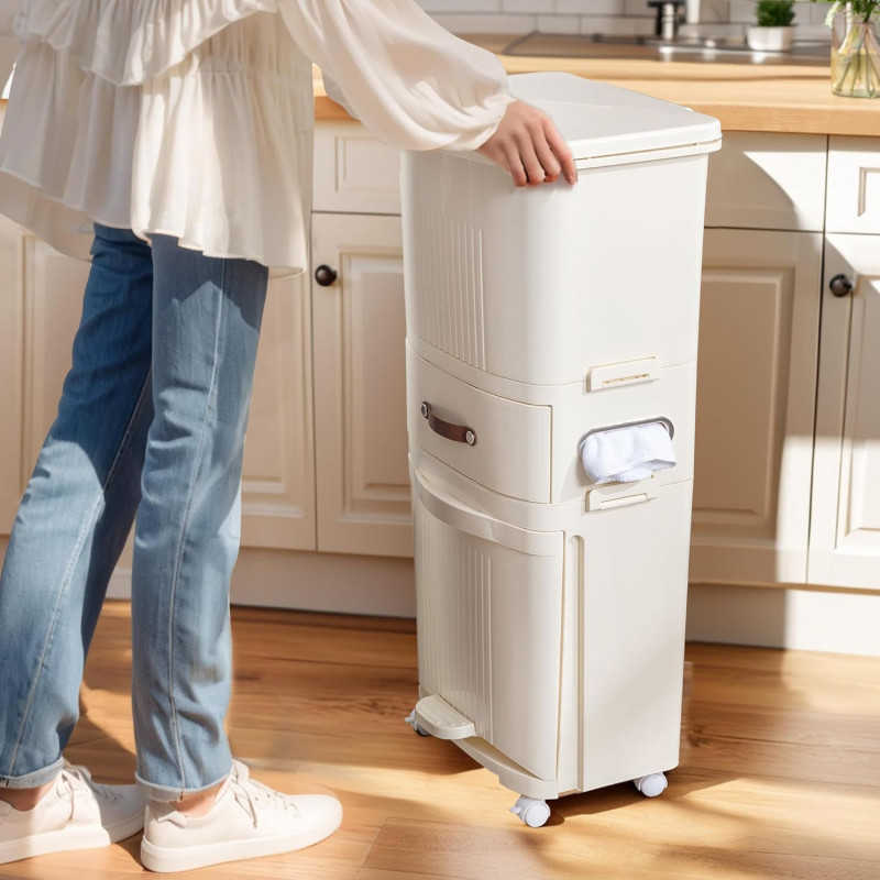 Double-Layer Vertical Trash Bin with Removable Inner Bucket Drawer ...