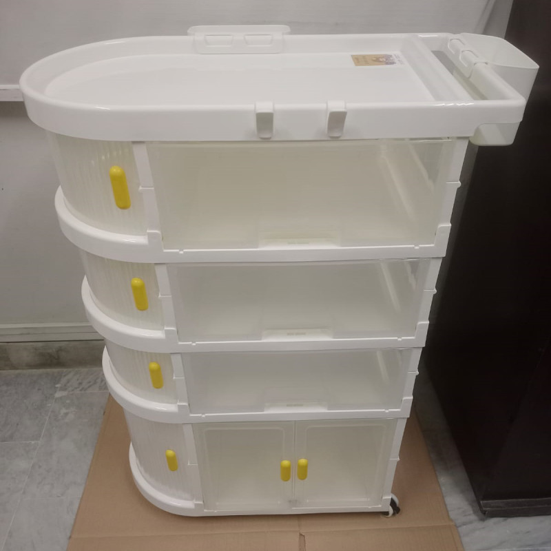 Freestanding Toy Organizer Cart with 4 Tier Foldable Storage Cabinet