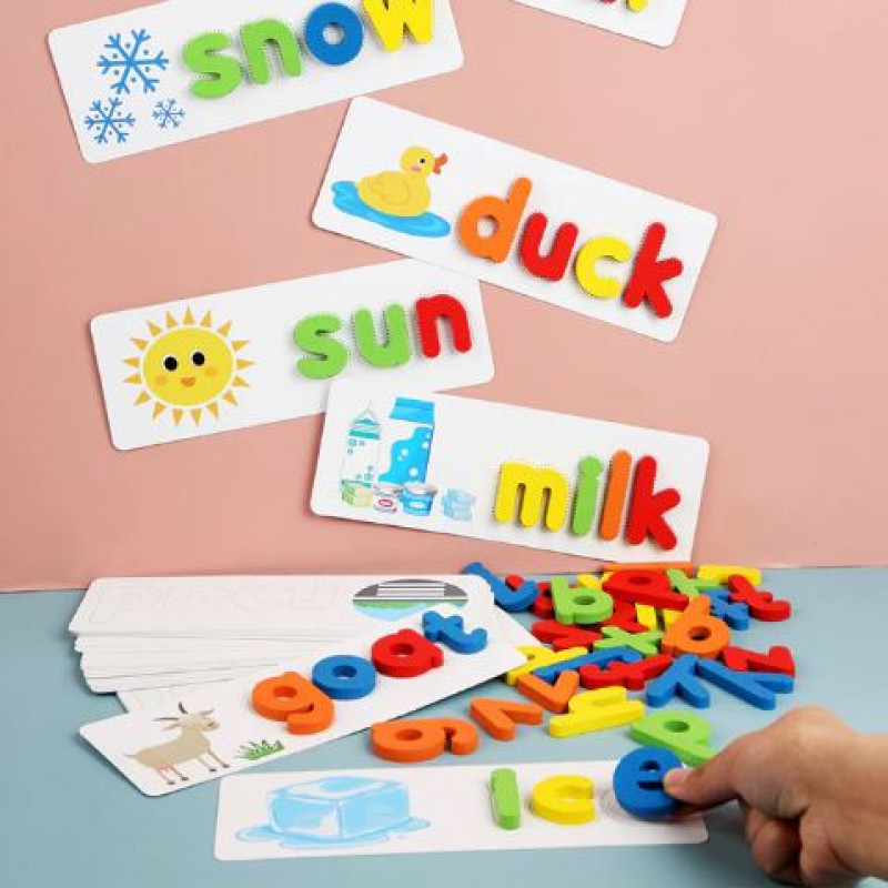 Montessori Spell Word Game Wooden Kids Toys - Alphabet Puzzle Preschool ...