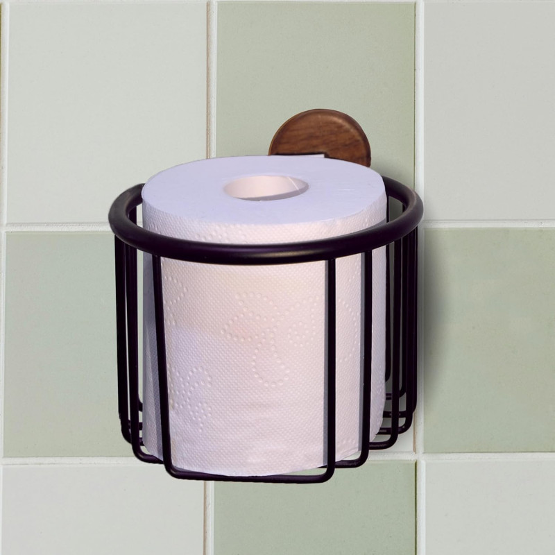 Black Toilet Paper Holder Wall Mount - Self Adhesive Cylindrical Tissue ...