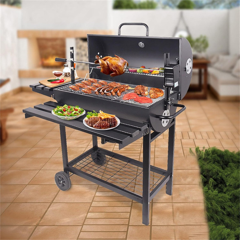 Charcoal BBQ Grill with 2 Foldable Table and Bottom Storage Shelf with ...