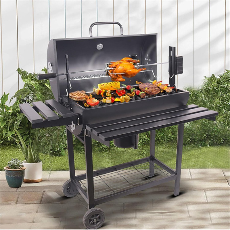 Charcoal BBQ Grill with 2 Foldable Table and Bottom Storage Shelf with ...
