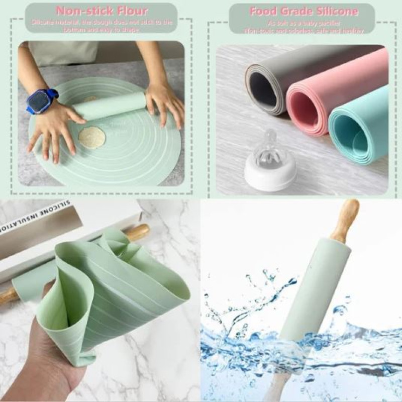 Silicone Food Grade Non-Stick Dough Mat & Roller Pin Set - NY-Store