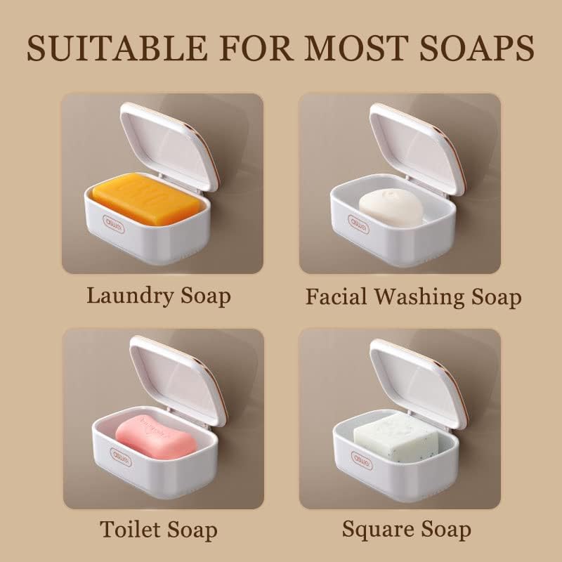 Soap Dish for Bar Soap with Drip Tray and Lid - Plastic Soap Container ...
