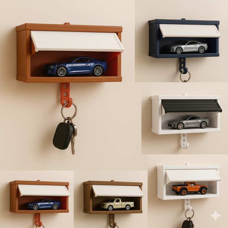 Garage Key Holder with Openable Door - Decorative 3D Entry Wall-Mounted ...