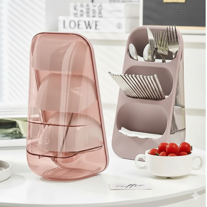 Vertical 3-Compartment Cutlery Organizer & Drainer - Oblique Plug-In ...