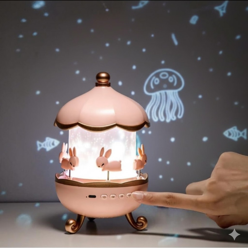 Rabbit Carousel Night Light Projector Rotating Lamp with 6 Films 5 ...