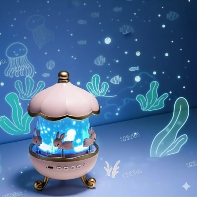 Rabbit Carousel Night Light Projector Rotating Lamp with 6 Films 5 ...