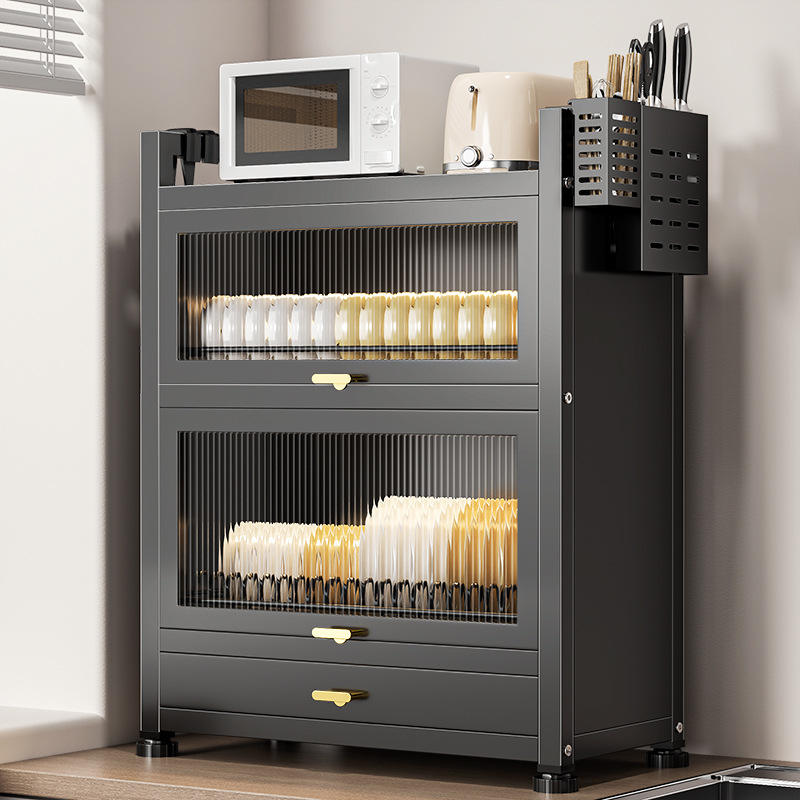Luxe Countertop Dish Organizer Cabinet with Fluted Acrylic Display ...