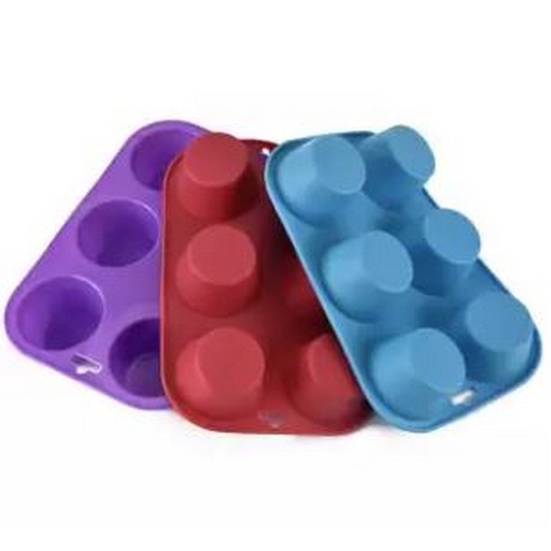 Buy 6 cavity silicone cupcake cake muffin pudding baking tray pans mold ...